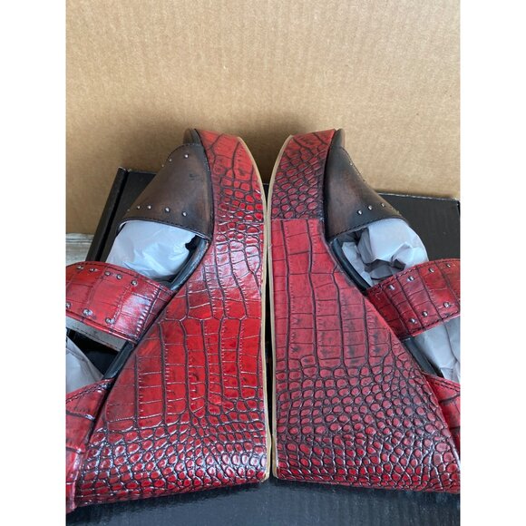 Freebird by Steven | Shoes | Freebird By Steven Terra Red Leather Croco Wedge Sandals Size 1 New ...